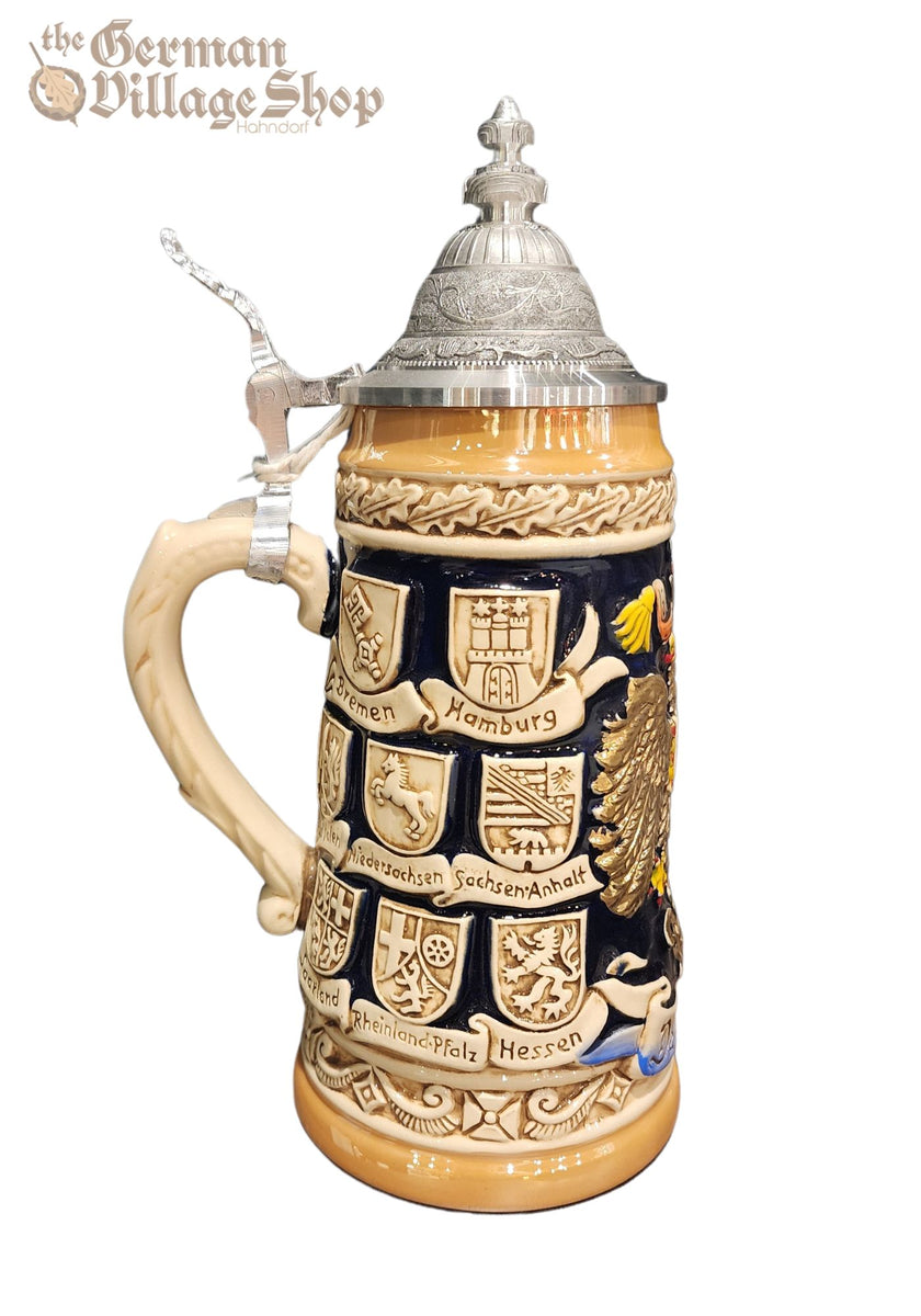Beer Stein - Coloured German Crests with Gold Eagle 1/4L – The German ...