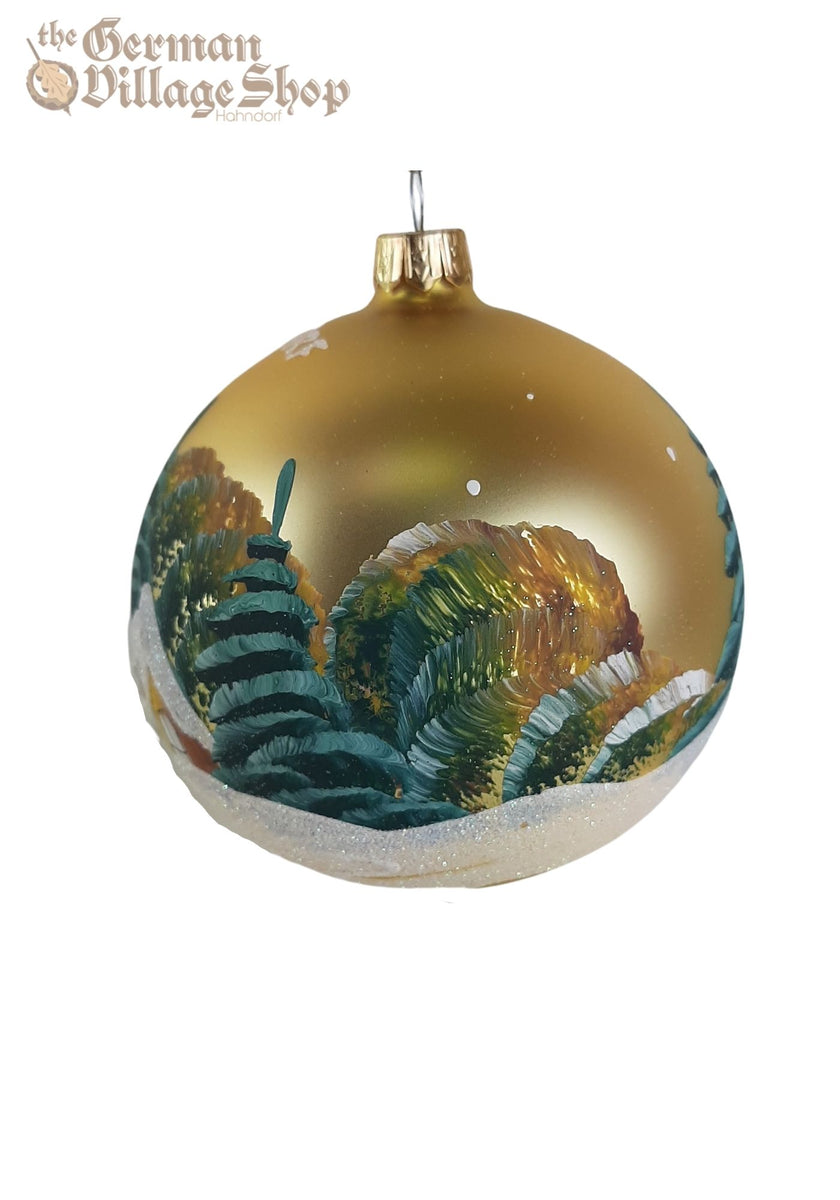 Glass Bauble - Gold with Alpine Scene – The German Village Shop Hahndorf