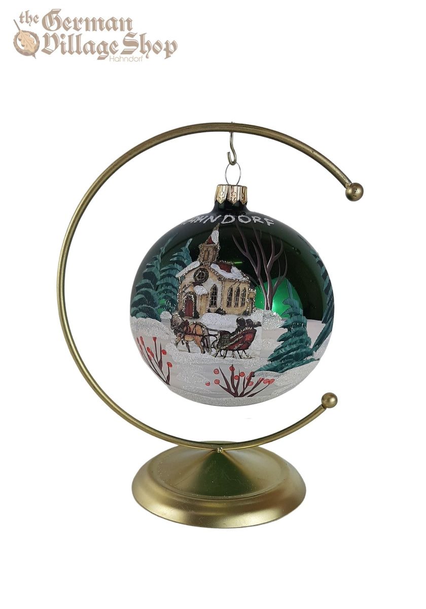 Glass Bauble - Dark Green with Church & Sleigh – The German Village ...