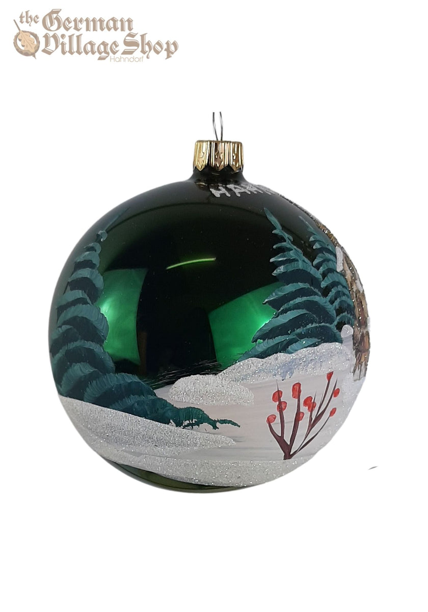 Glass Bauble - Dark Green with Church & Sleigh – The German Village ...