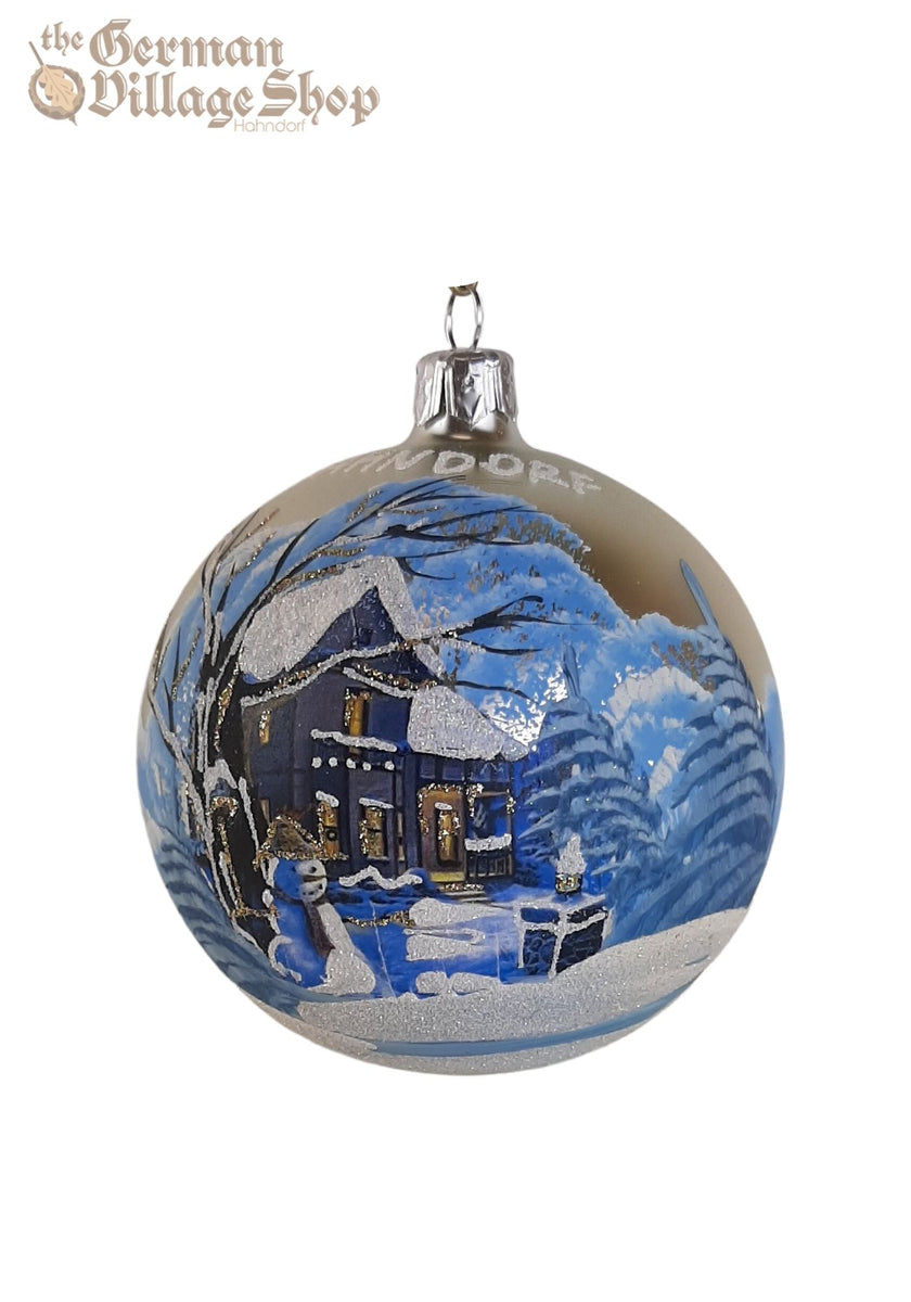 Glass Bauble - Silver with Snowy Scene – The German Village Shop Hahndorf