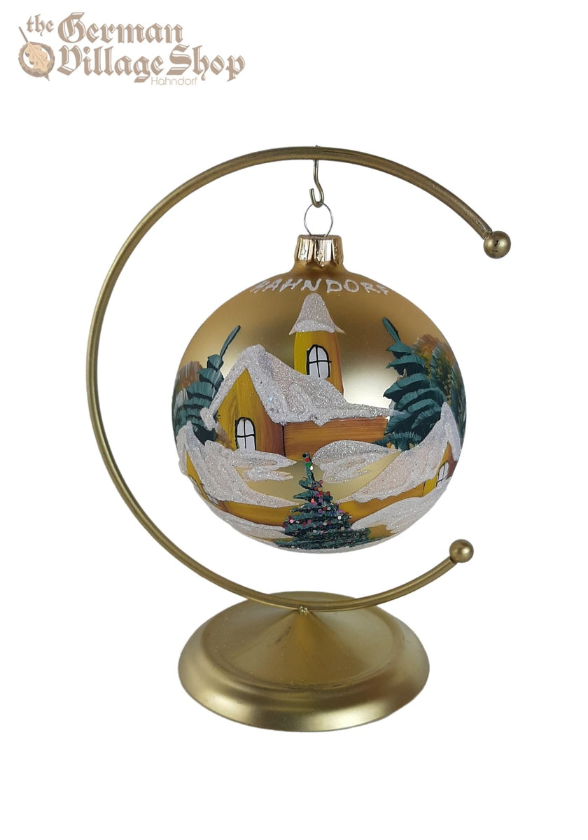 Glass Bauble - Gold with Alpine Scene – The German Village Shop Hahndorf